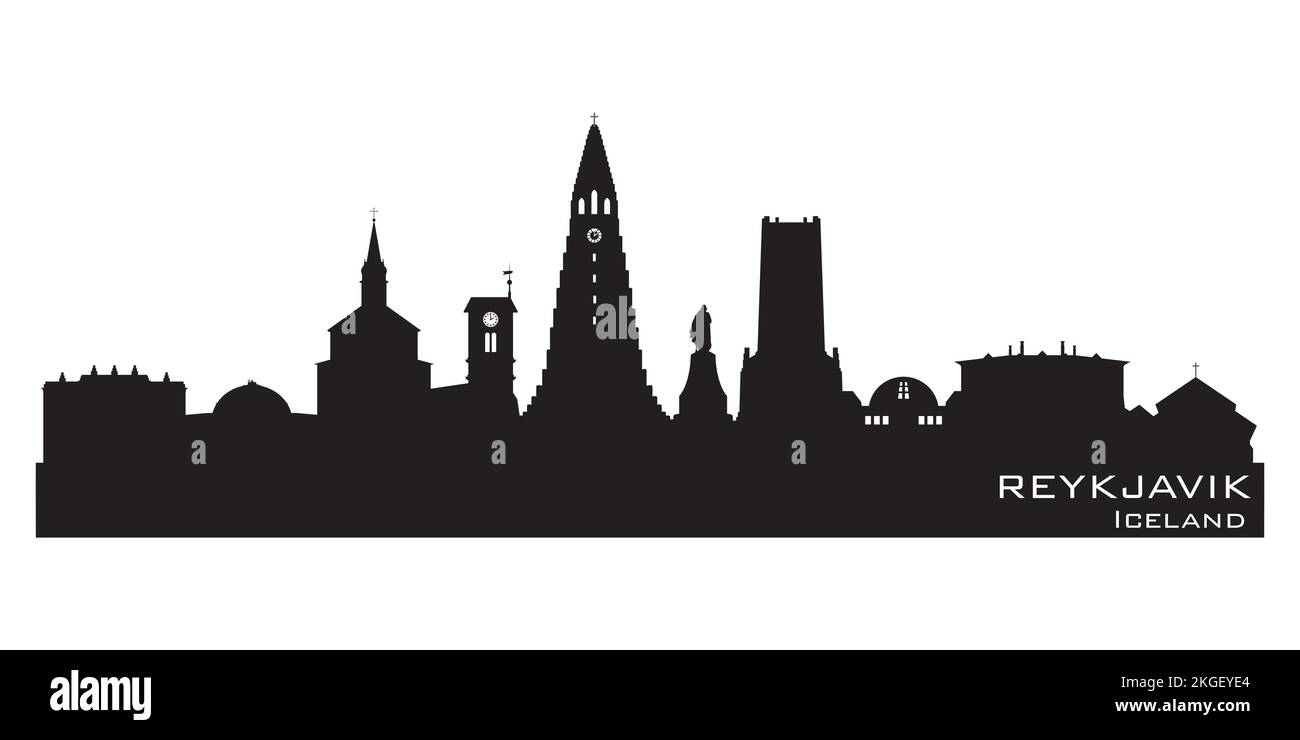 Reykjavik Iceland city skyline Detailed vector silhouette Stock Vector ...