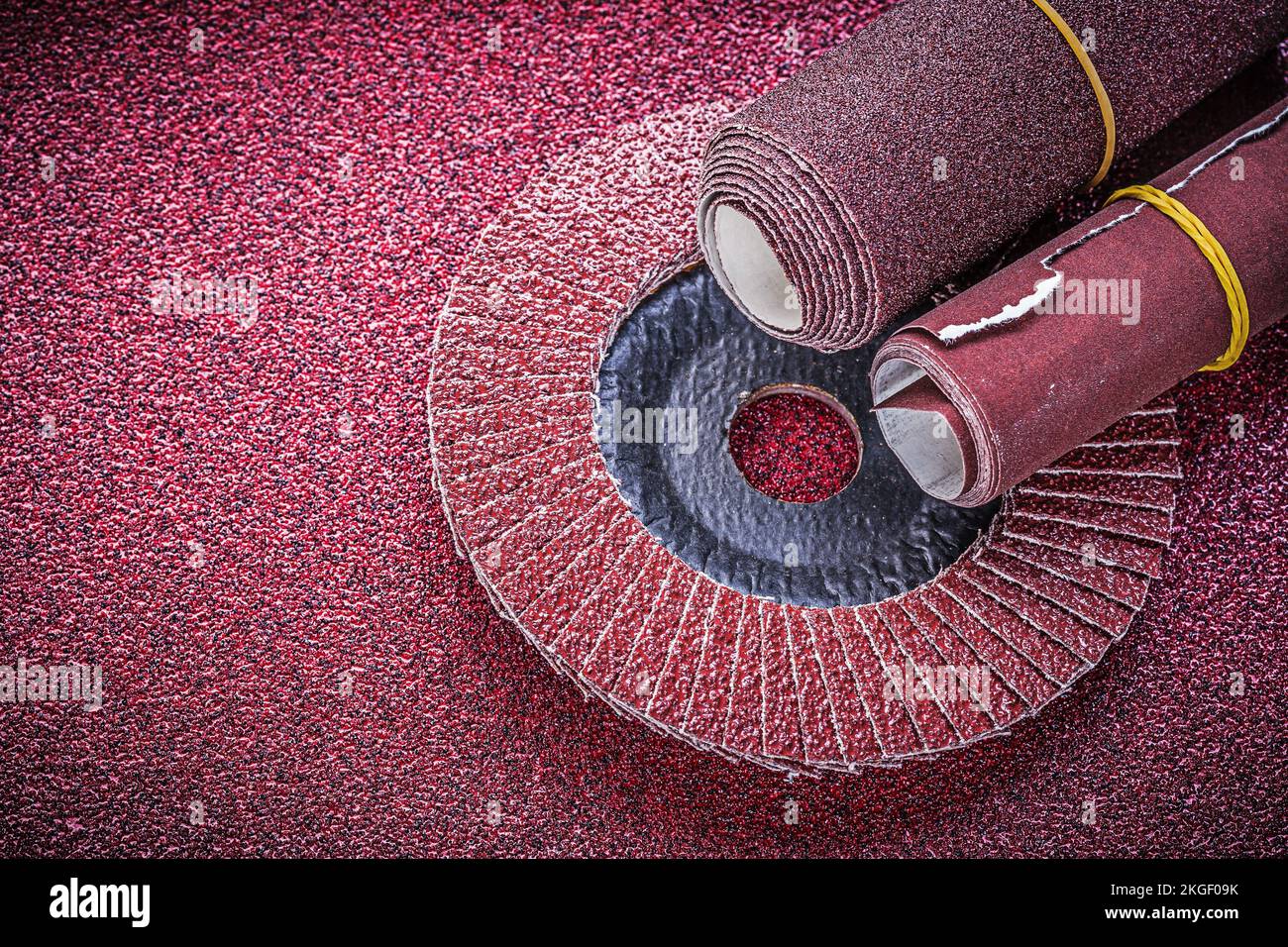 Rolled sandpaper flap grinding wheel on abrasive sheet Stock Photo - Alamy