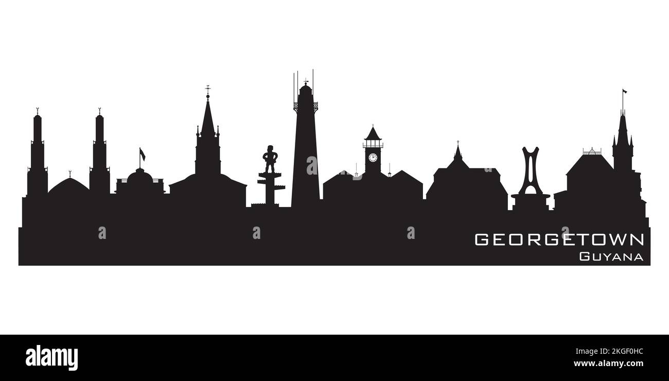 Georgetown Guyana city skyline Detailed vector silhouette Stock Vector ...