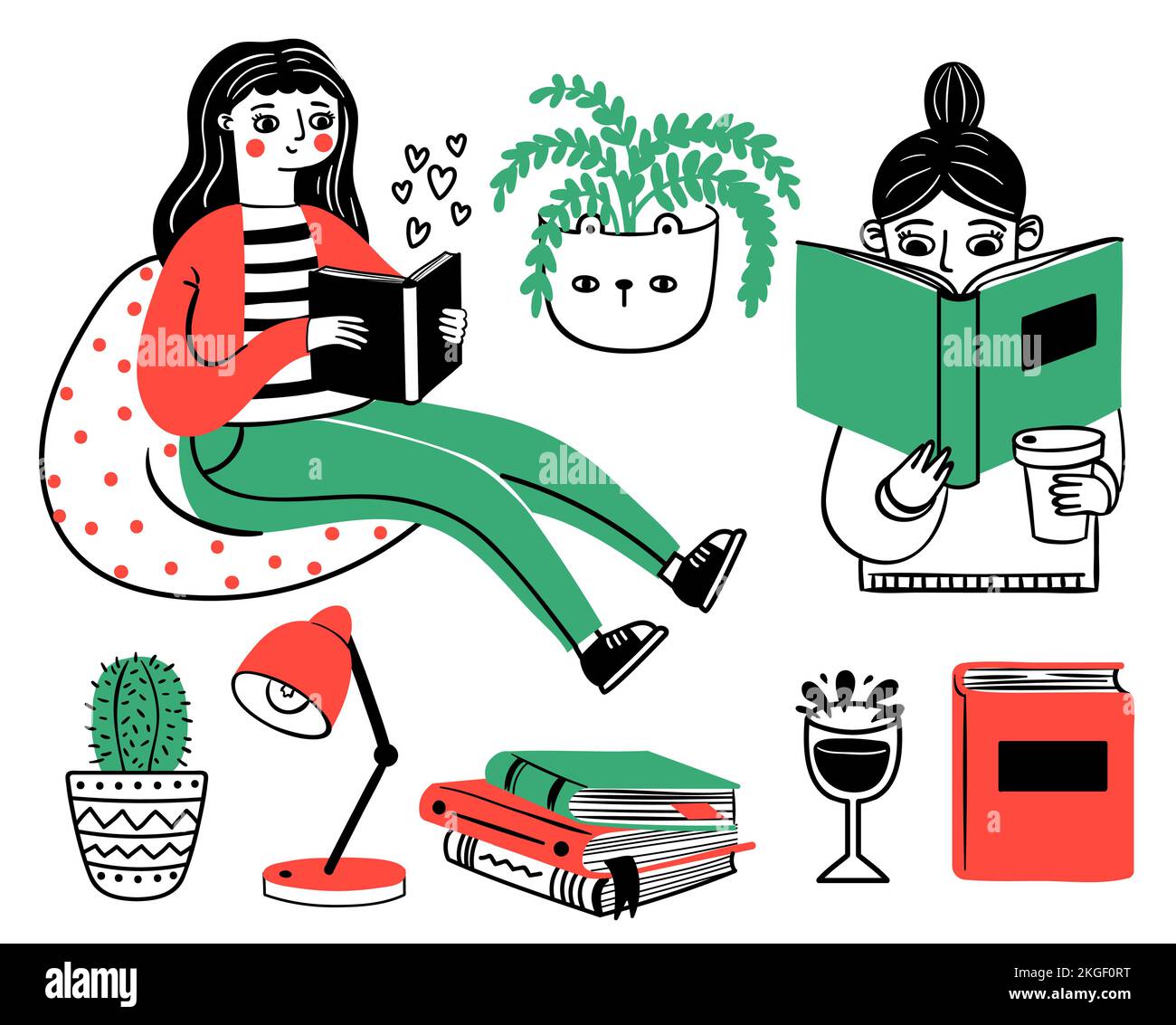 Books and readers. Education and study by girl Stock Vector Image & Art ...
