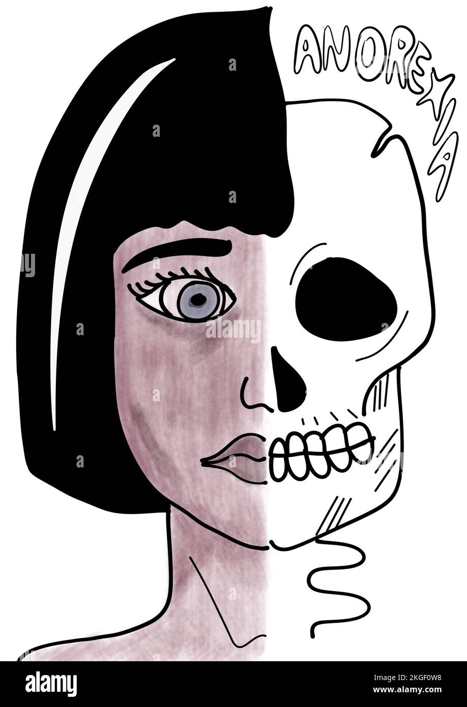 Half Girl Half Skull Drawing