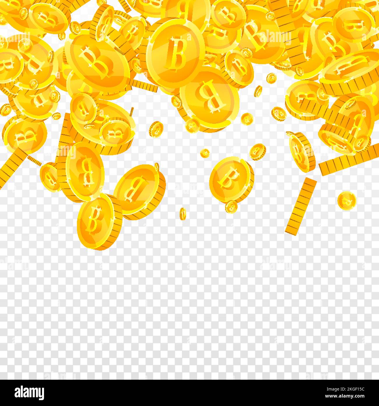 Thai baht coins falling. Gold scattered THB coins. Thailand money ...