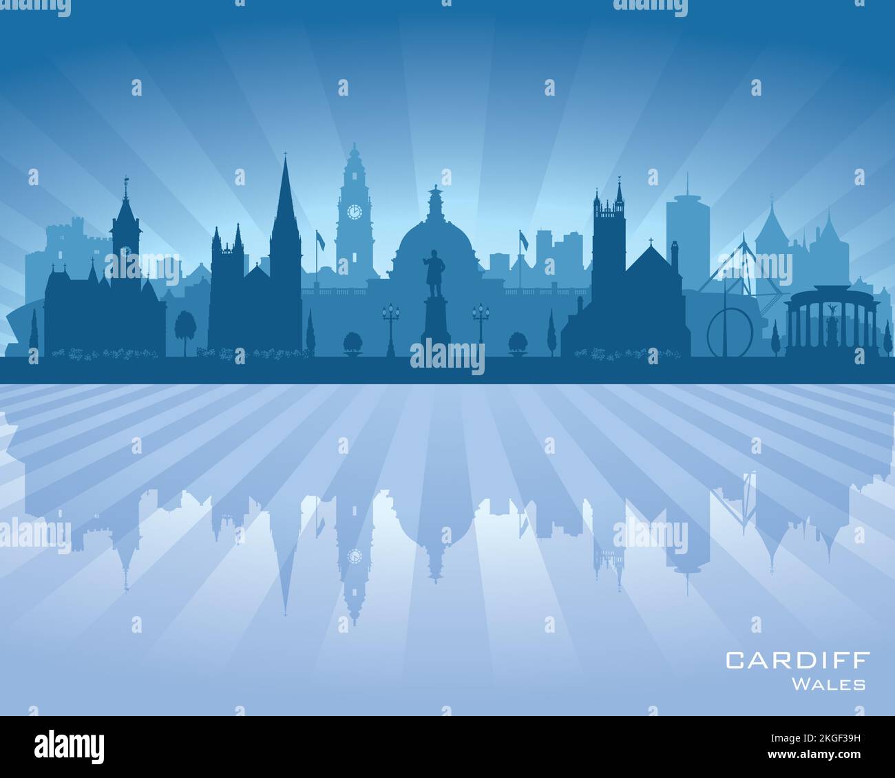 Cardiff Wales city skyline vector silhouette illustration Stock Vector ...