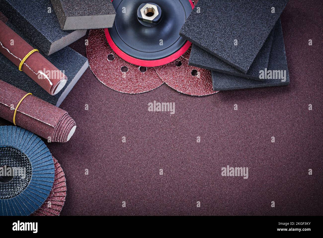 Set of abrasive materials on polishing sheet horizontal view Stock ...