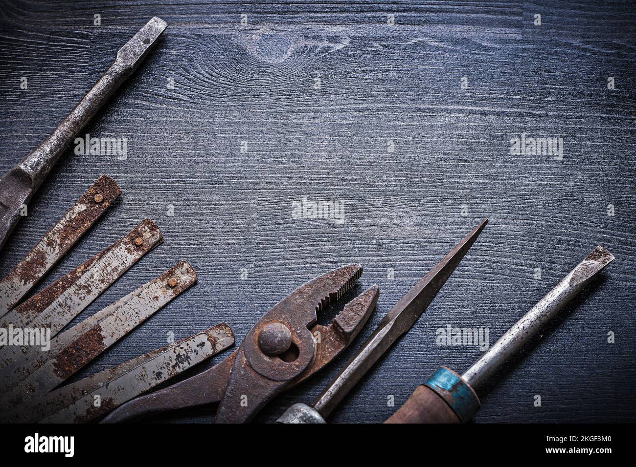 screwdriver vintage metallic meter pliers rasp Stock Photo - Alamy