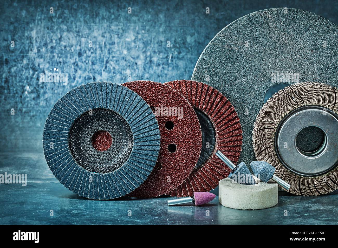 set of abrasive tools on metalic background Stock Photo - Alamy