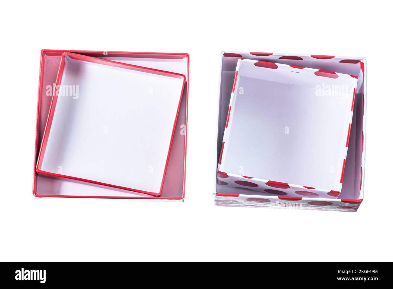 Set of empty red gift boxes isolated on white Stock Photo - Alamy