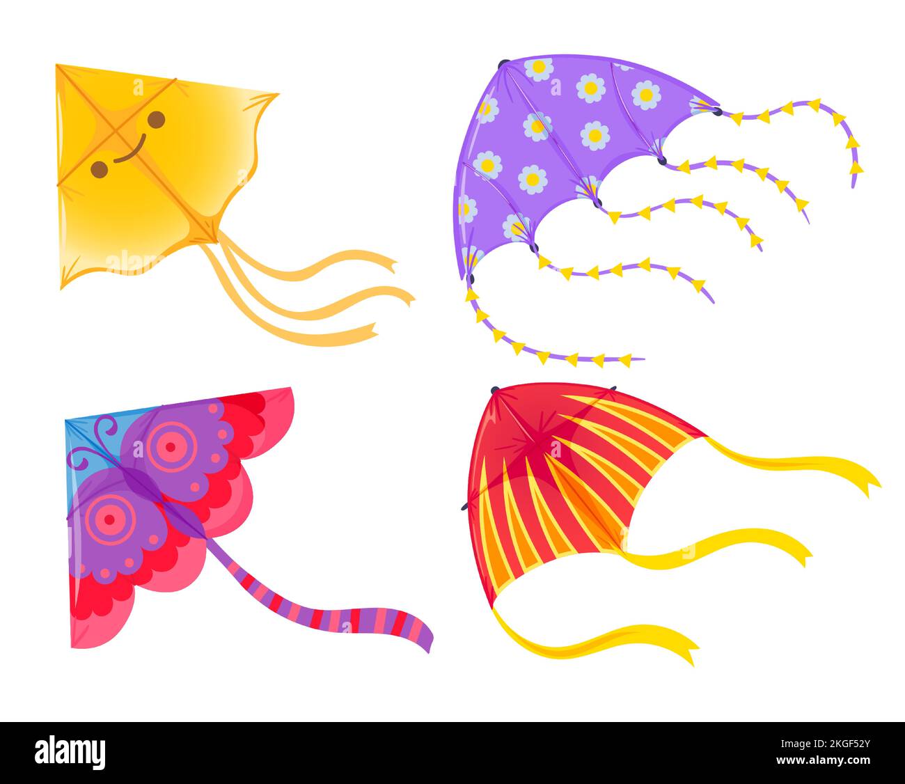 Cartoon colored kites of set for kids playing Stock Vector Image & Art ...