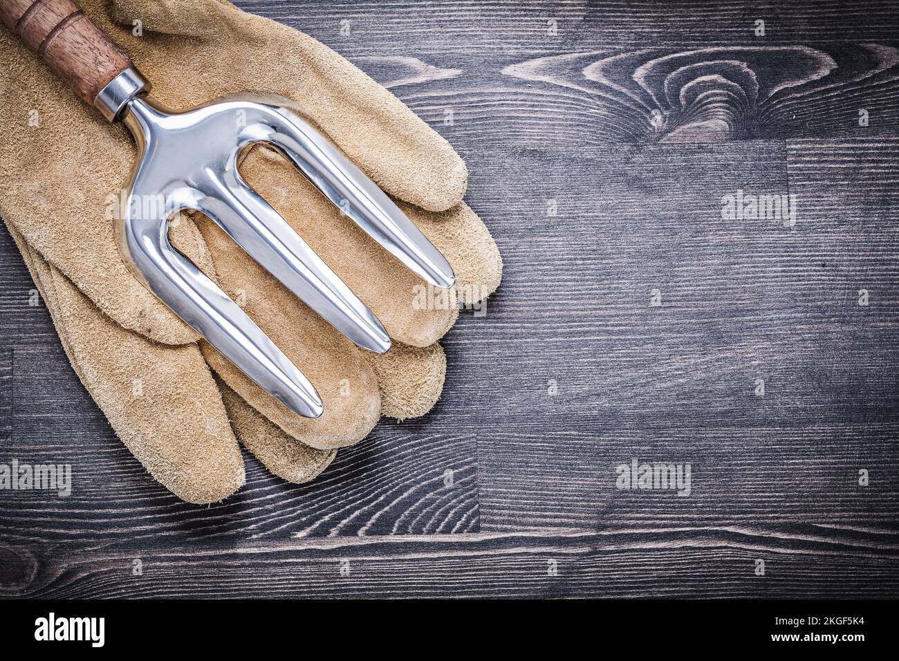 Set of trowel fork leather safety gloves agriculture concept Stock ...