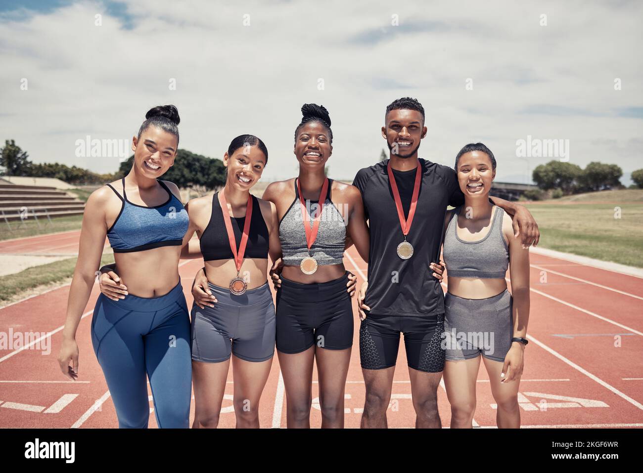 Portrait, diversity and team for sports winner, for competition and ...
