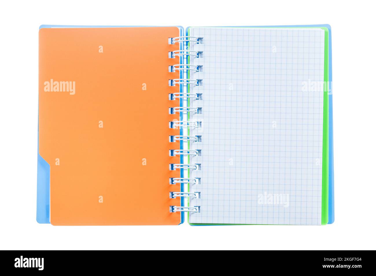 Spiral checked notebook isolated on white Stock Photo - Alamy