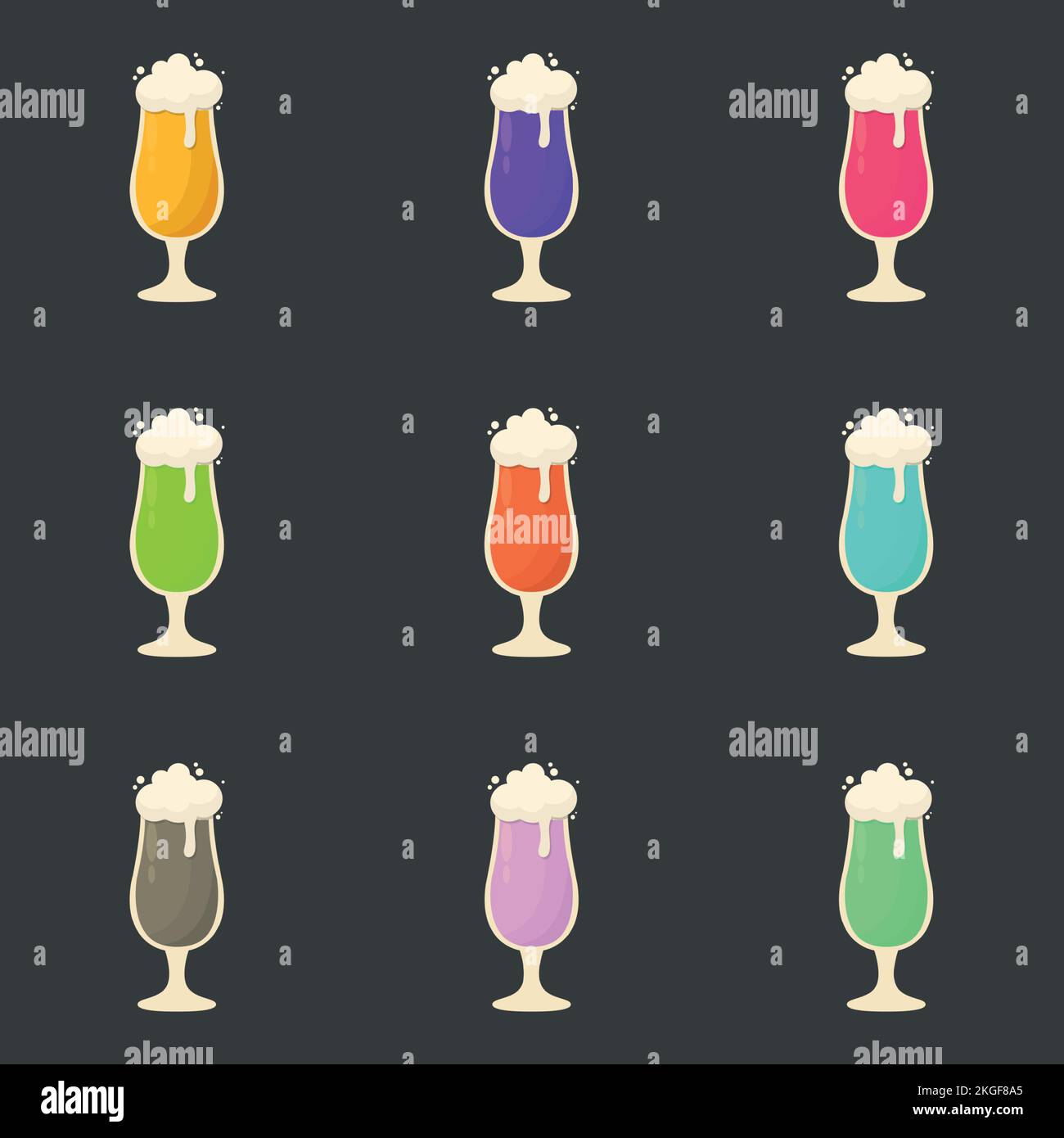 Set of 9 alcoholic beer foamy colorful cocktails - Vector illustration ...