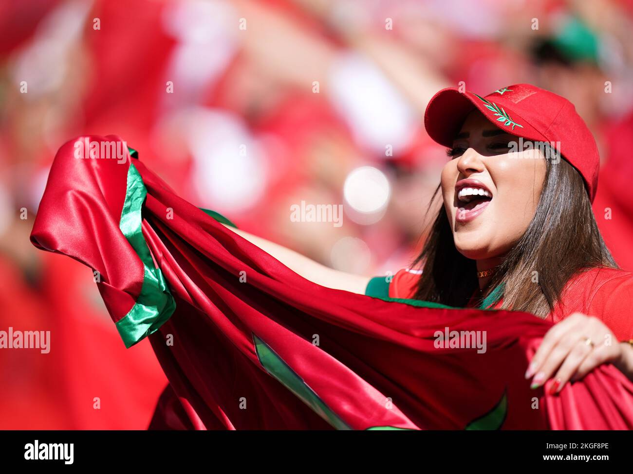 A Morocco fan in the stands during the FIFA World Cup Group F match at the Al Bayt Stadium, Al ...