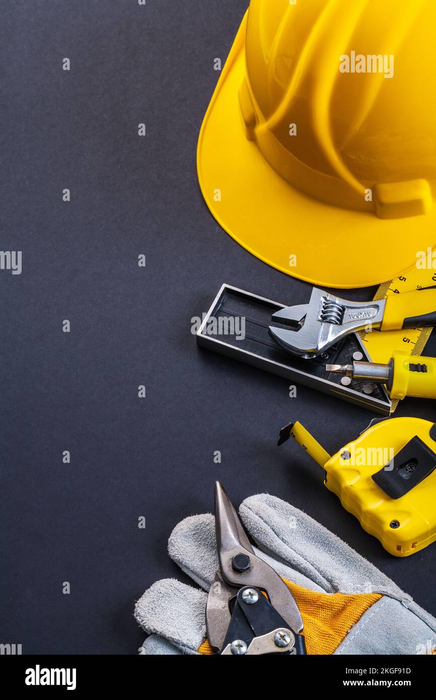 steel cutter protective glove tapleine screwdriver ruler helmet on ...