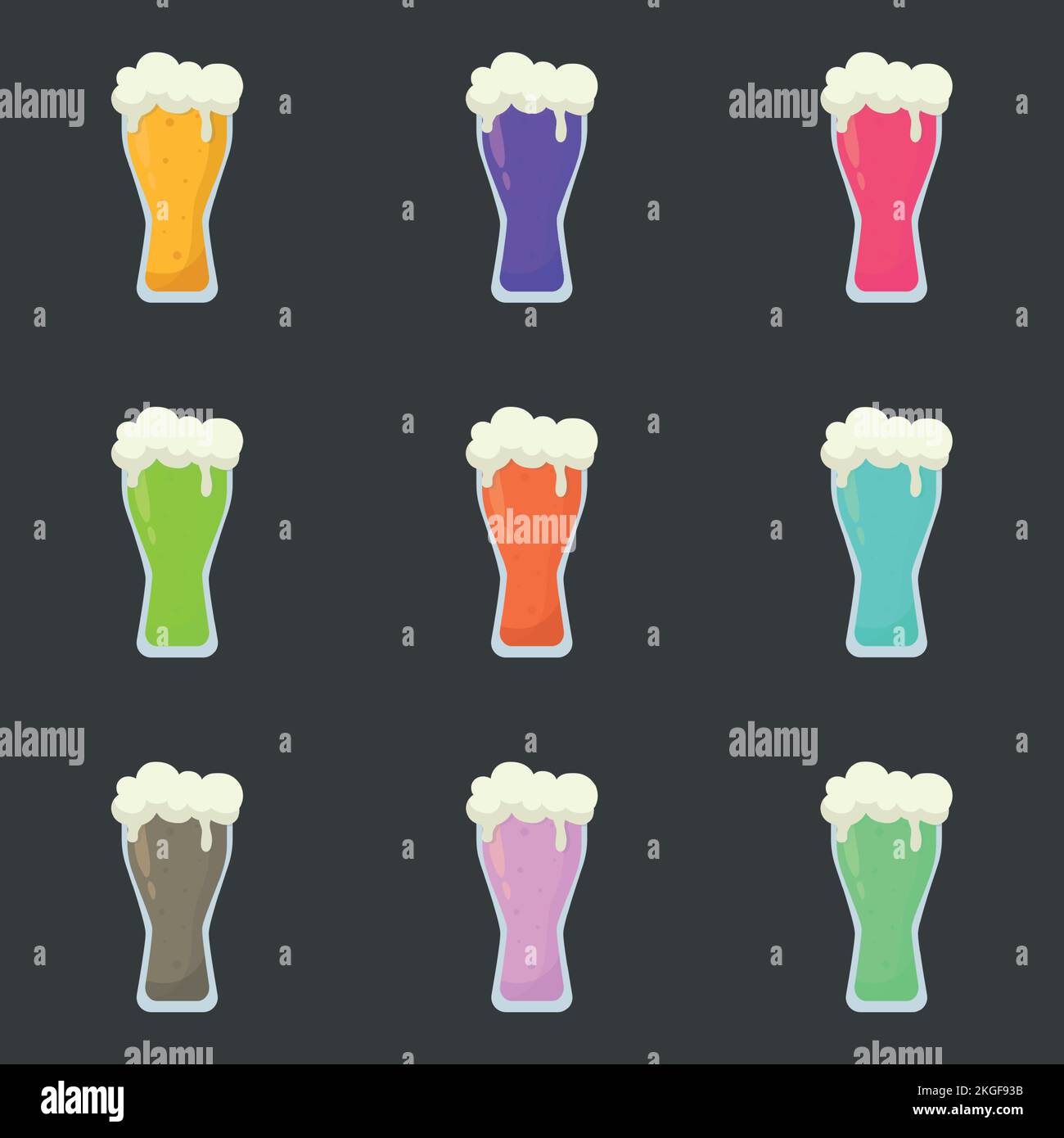 Set of 9 alcoholic beer foamy colorful cocktails - Vector illustration ...