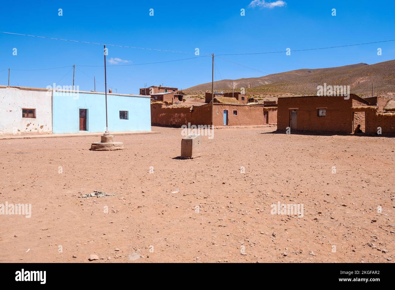 Adobe houses on Cerrillos community in the Bolivian High Plains ...
