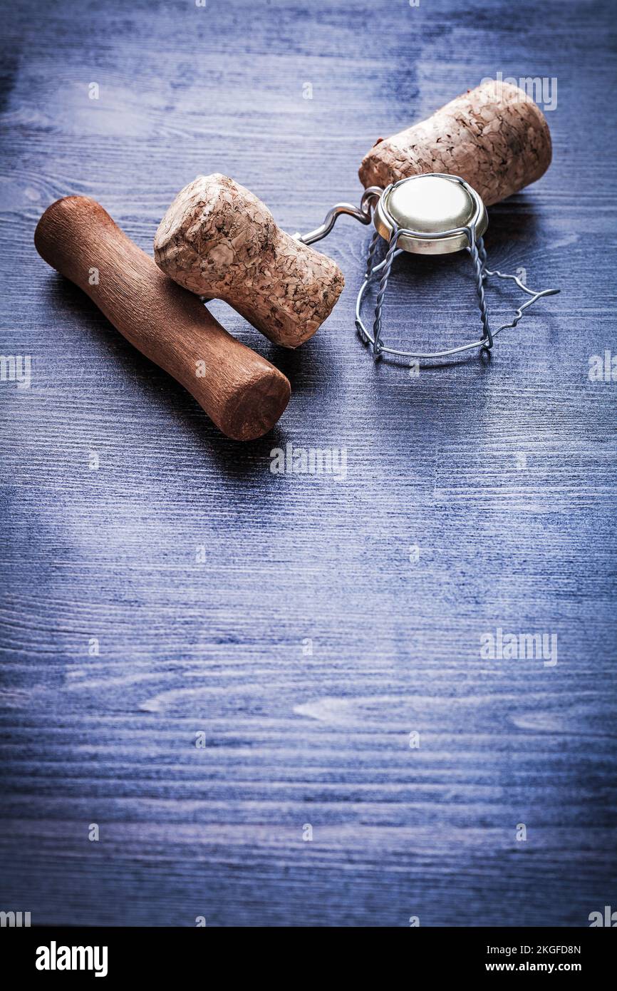 vertical view corkscrew champagne cork and wire Stock Photo - Alamy