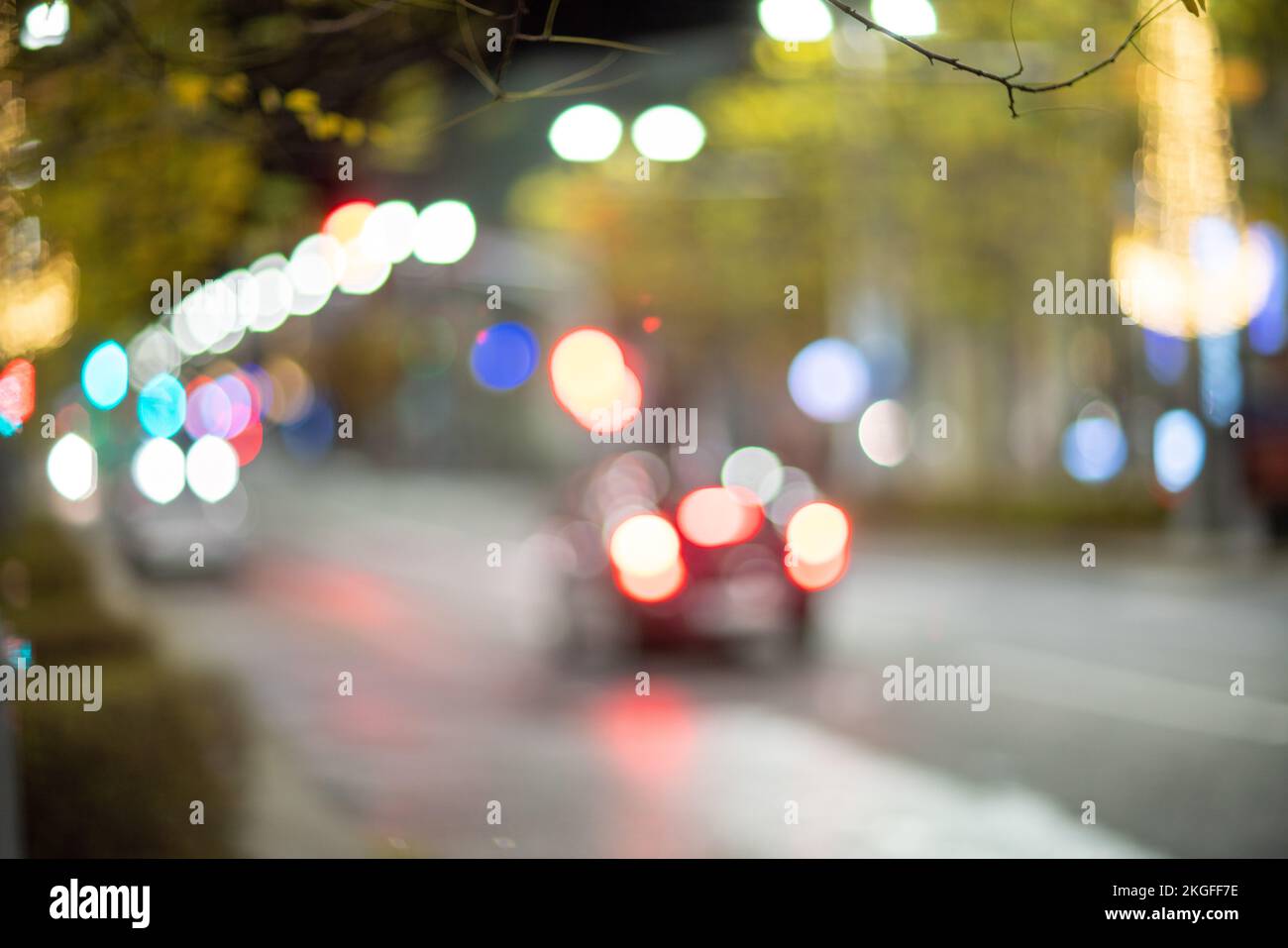Blurred footage of transport. Blur of city lights along the road, light ...