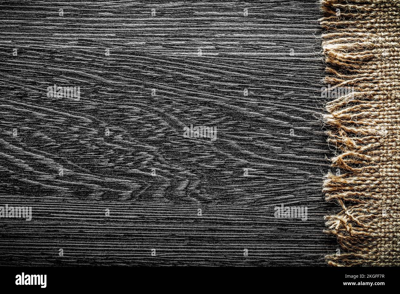 Vintage bagging on wood board top view Stock Photo - Alamy
