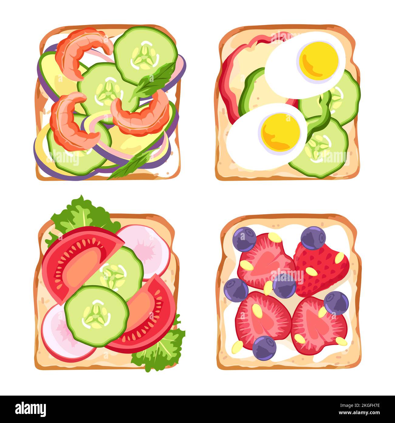 Healthy sandwiches of set, top of view. Illustration of meal isolated ...