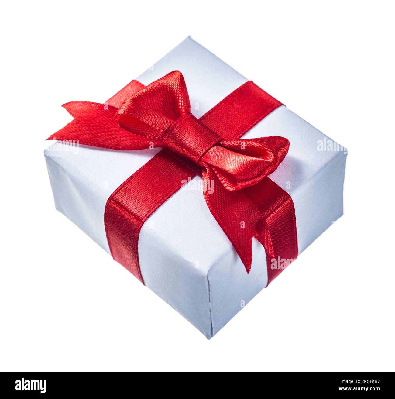 White wrapped present box with red knot isolated on white Stock Photo ...