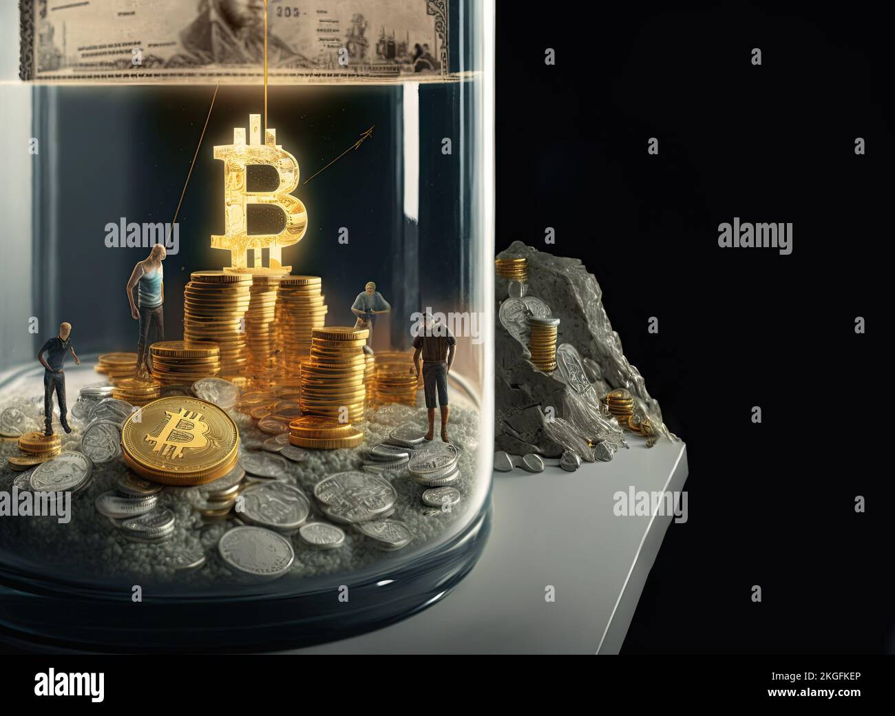 Glass bank vault with Bitcoin and altcoins tokens, isometric set with ...