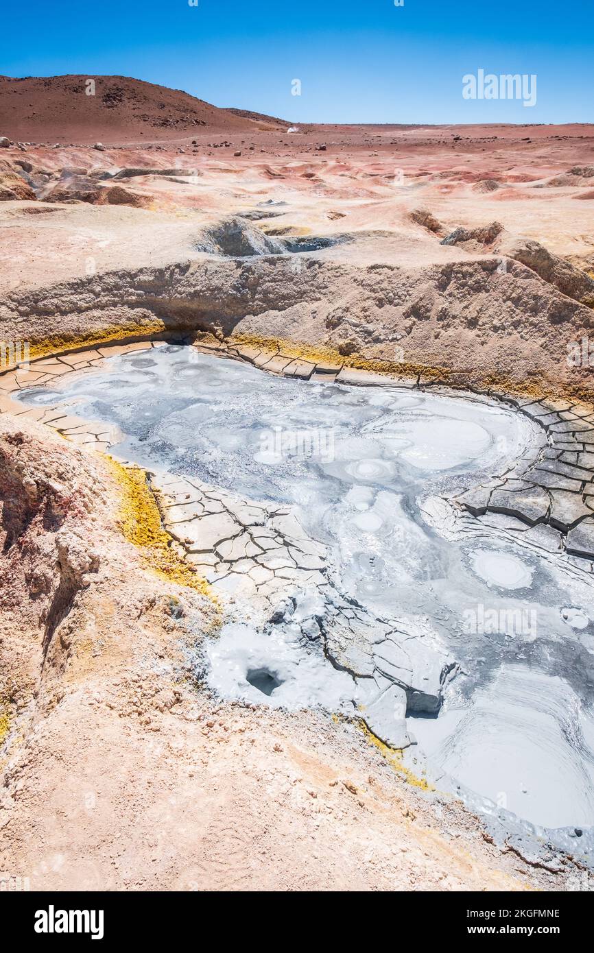Boiling mud pools in Sol de Mañana (Morning Sun) Geothermal Area in ...