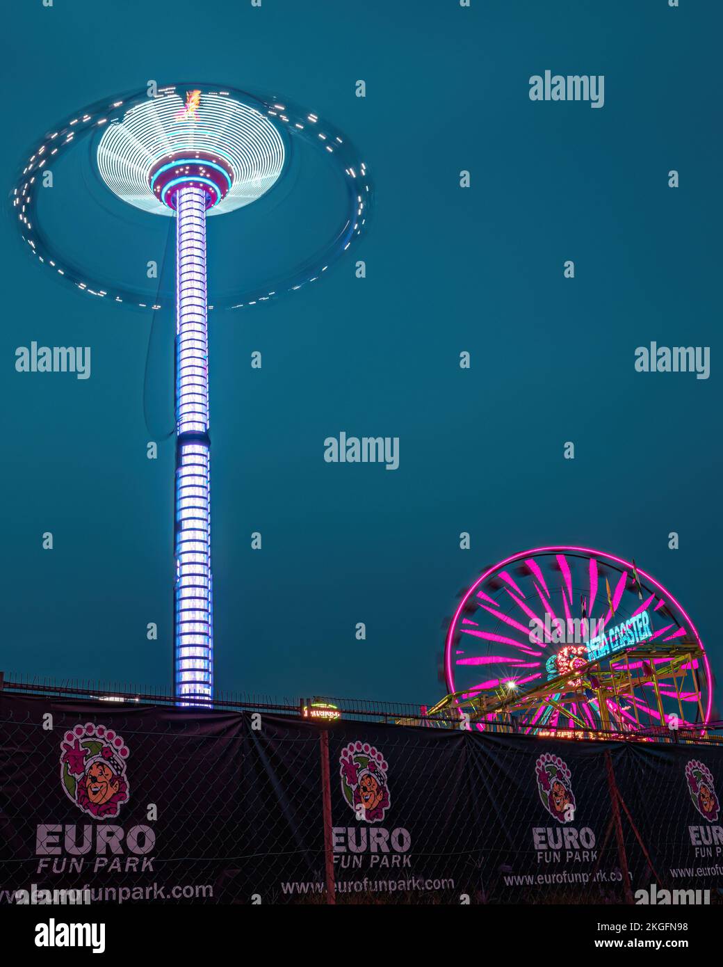 Bukit Jalil, Malaysia - Aug 16, 2022 Colourful motion neon of Fun fair ...