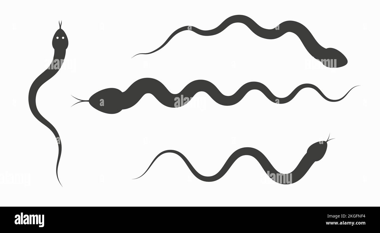 Snake silhouette icon set. Flat vector illustration isolated on white ...