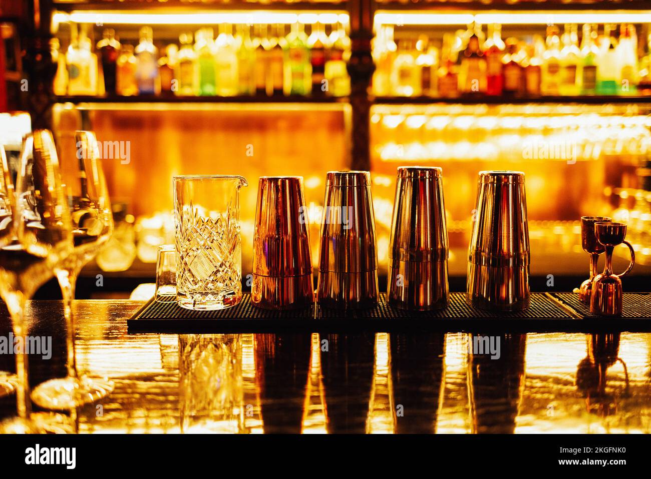 Beautiful view composition with different bar equipment and steel tools ...