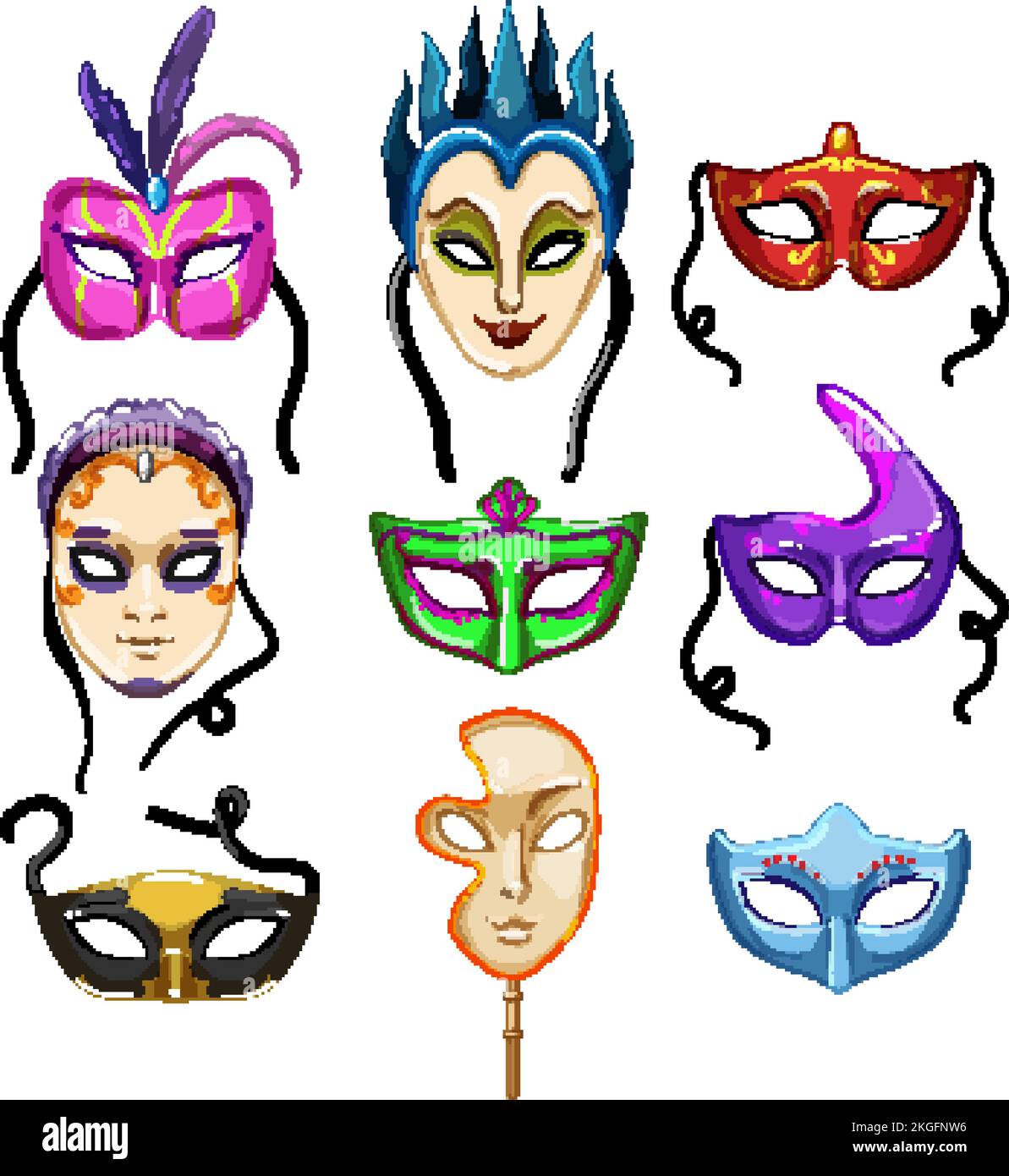 carnival mask set cartoon vector illustration Stock Vector Image & Art ...