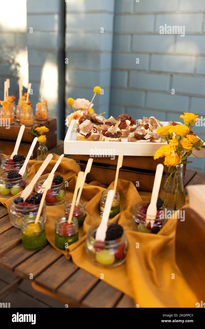 Backyard barbeque party at summer, elegant decoration, luxury catering ...