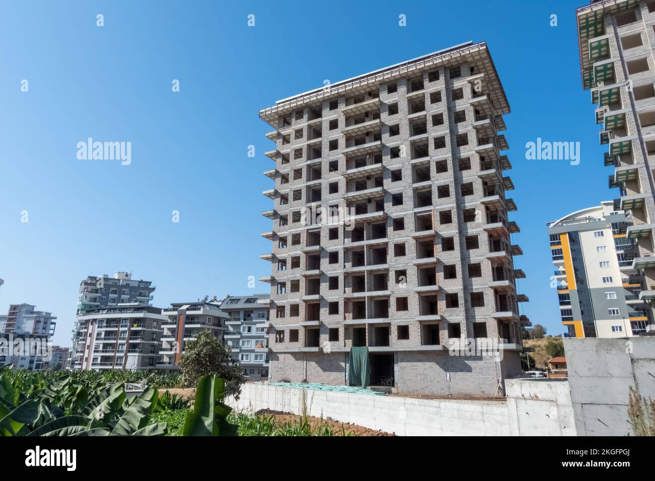 ALANYA, TURKEY - Oct 27, 2022. A residential high-rise building under ...