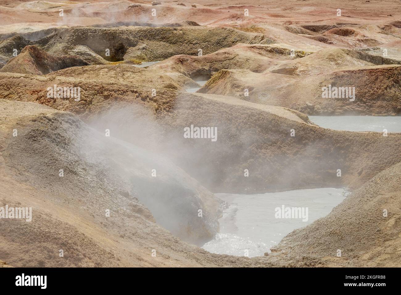 Boiling mud pools in Sol de Mañana (Morning Sun) Geothermal Area in ...