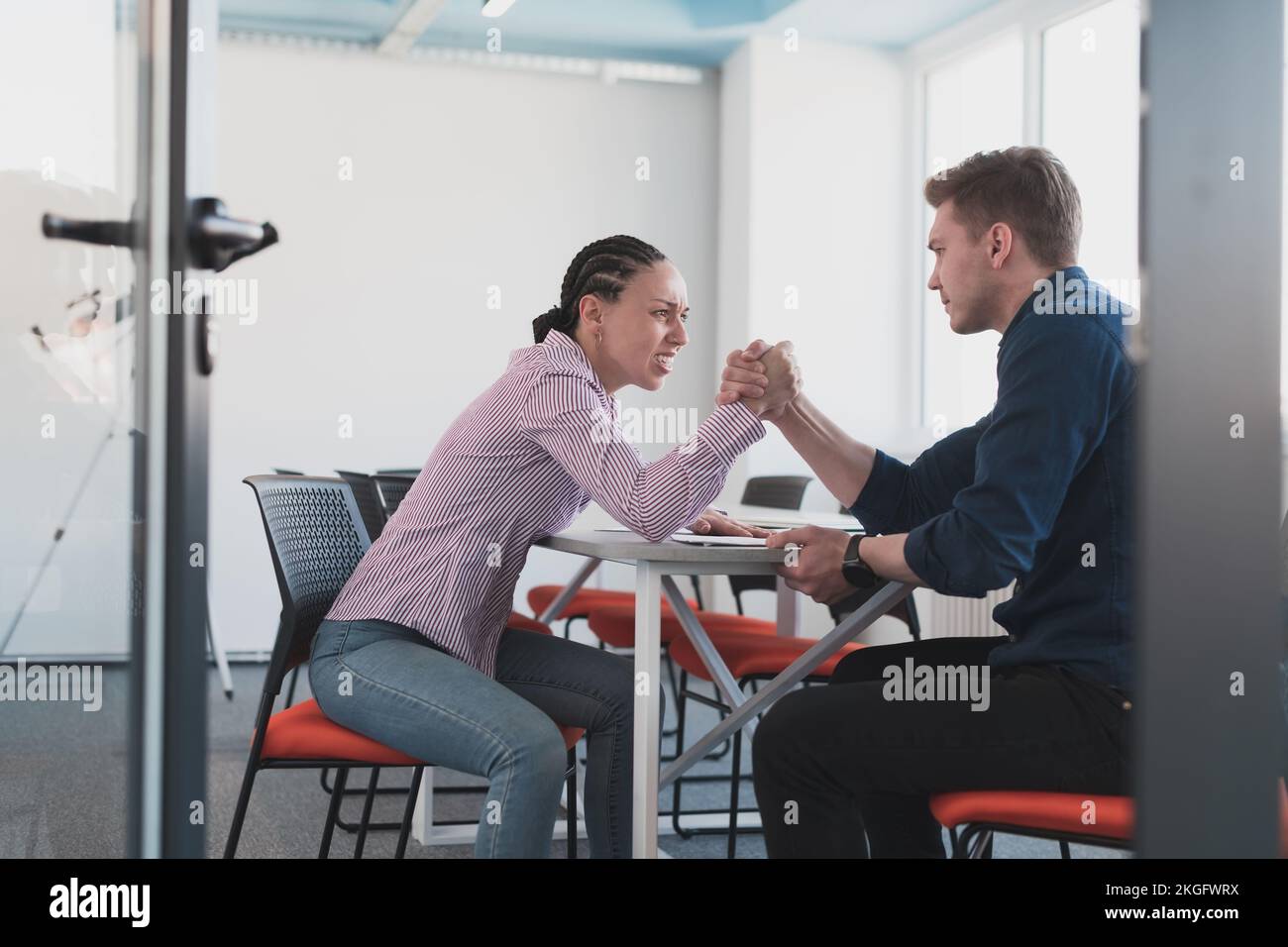 Businesspeople, rivalry and people concept - businesswoman and ...