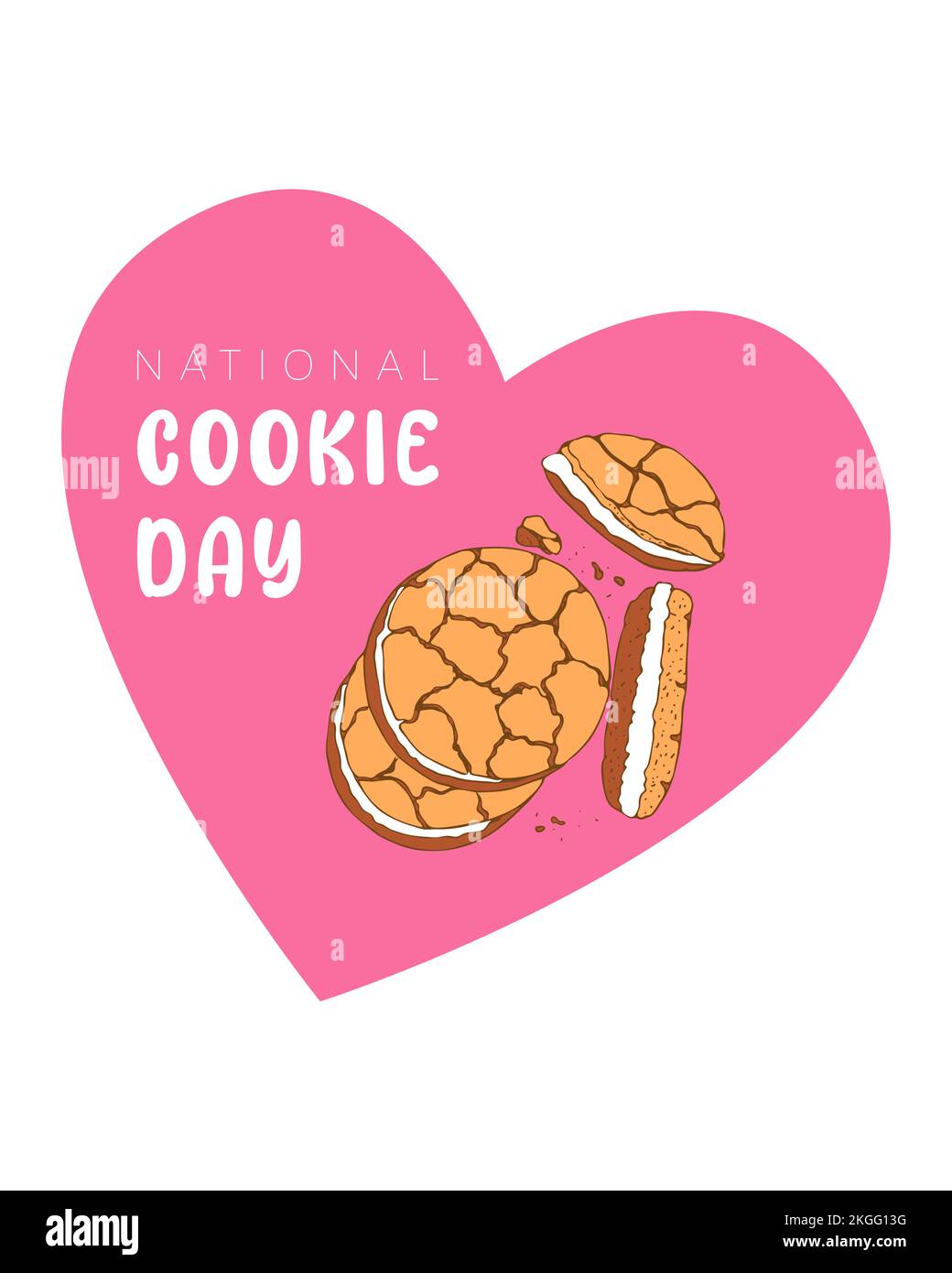 Cookie Day pink heart shape background . Hand drawn doodle cookie ...