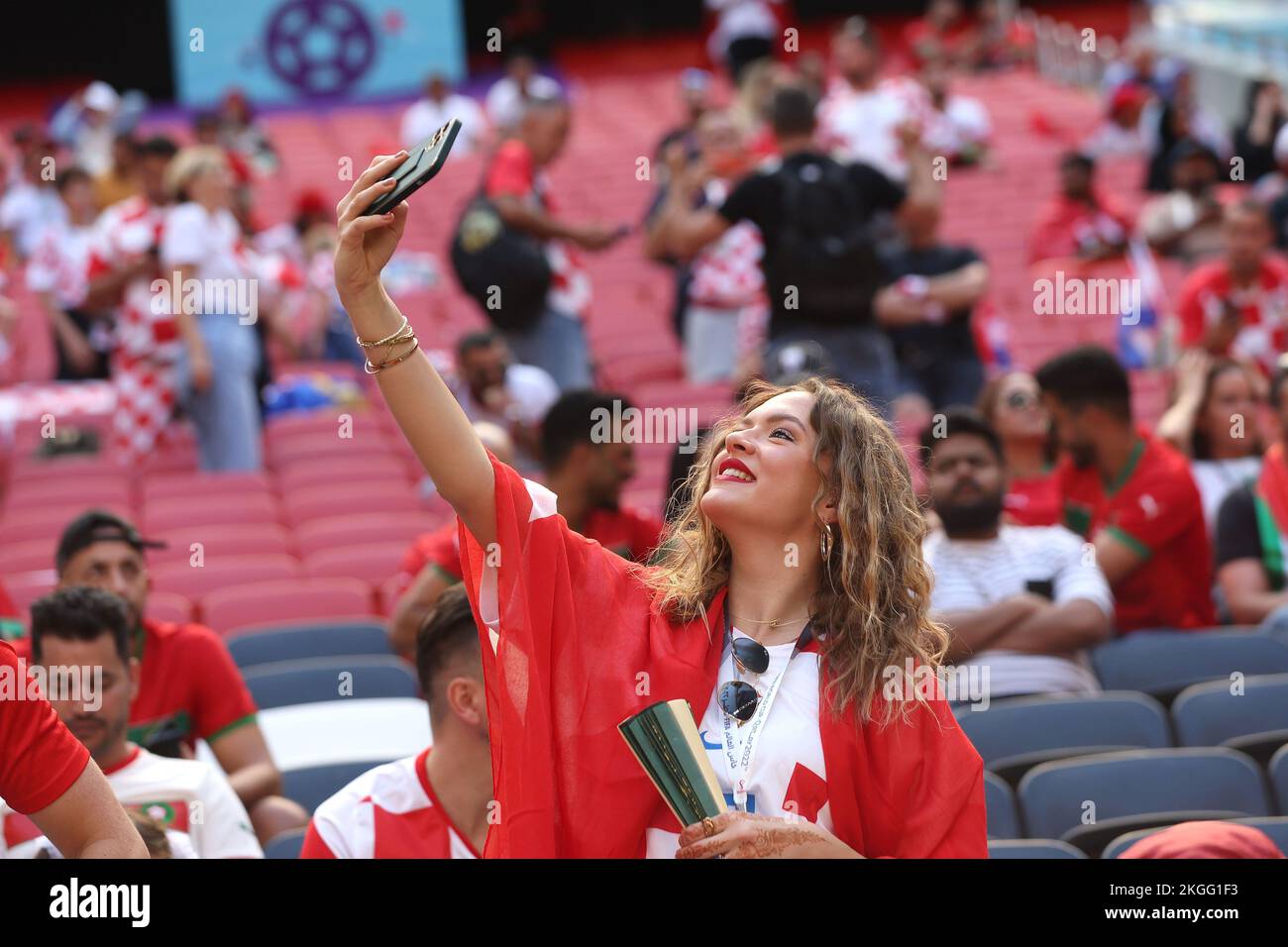 Al Khor, Qatar.November 23, 2022, Supporter takes a selfie ahead of the FIFA World Cup Qatar ...
