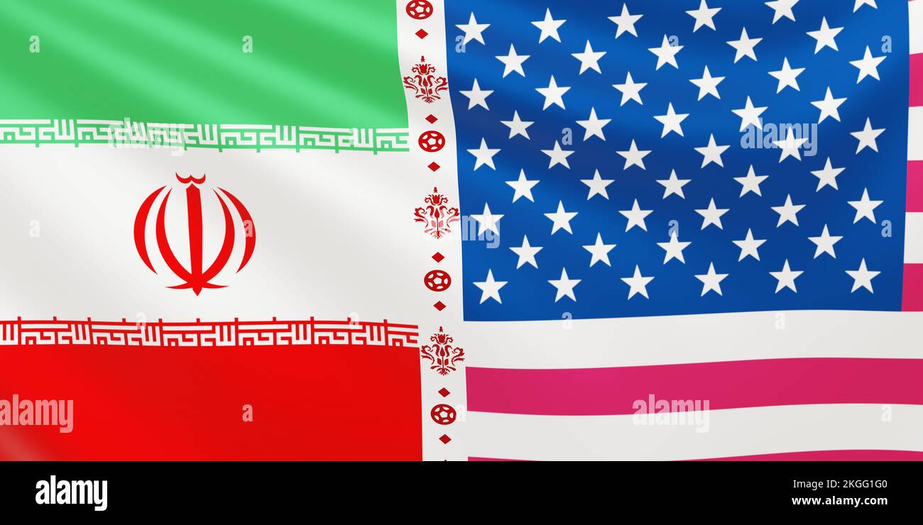 Flag of the national football teams Iran vs USA at football. 3d render ...
