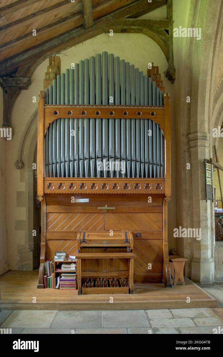 Traditional church organ in the 13th century church of St James in the ...