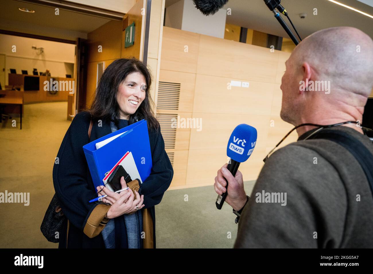New State Secretary for Budget Alexia Bertrand talks to the press at a ...