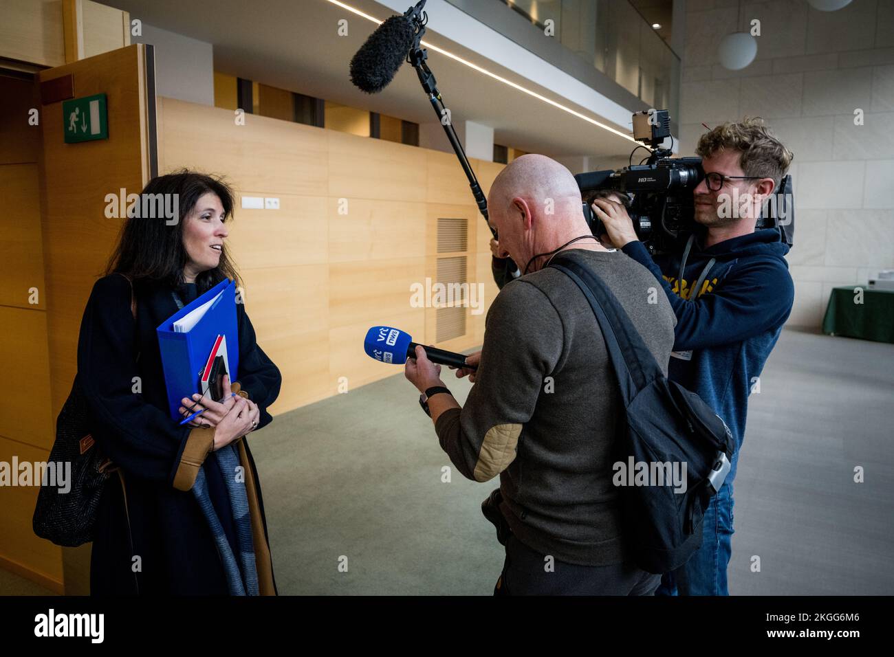 New State Secretary for Budget Alexia Bertrand talks to the press at a ...