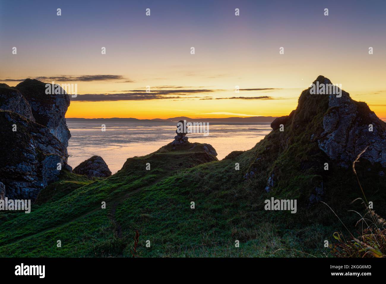 Kinbane Castle at Sunrise, Causeway coast, Northern Ireland Stock Photo ...