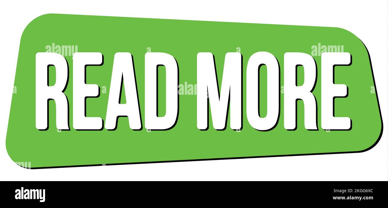 READ MORE text written on green trapeze stamp sign Stock Photo - Alamy