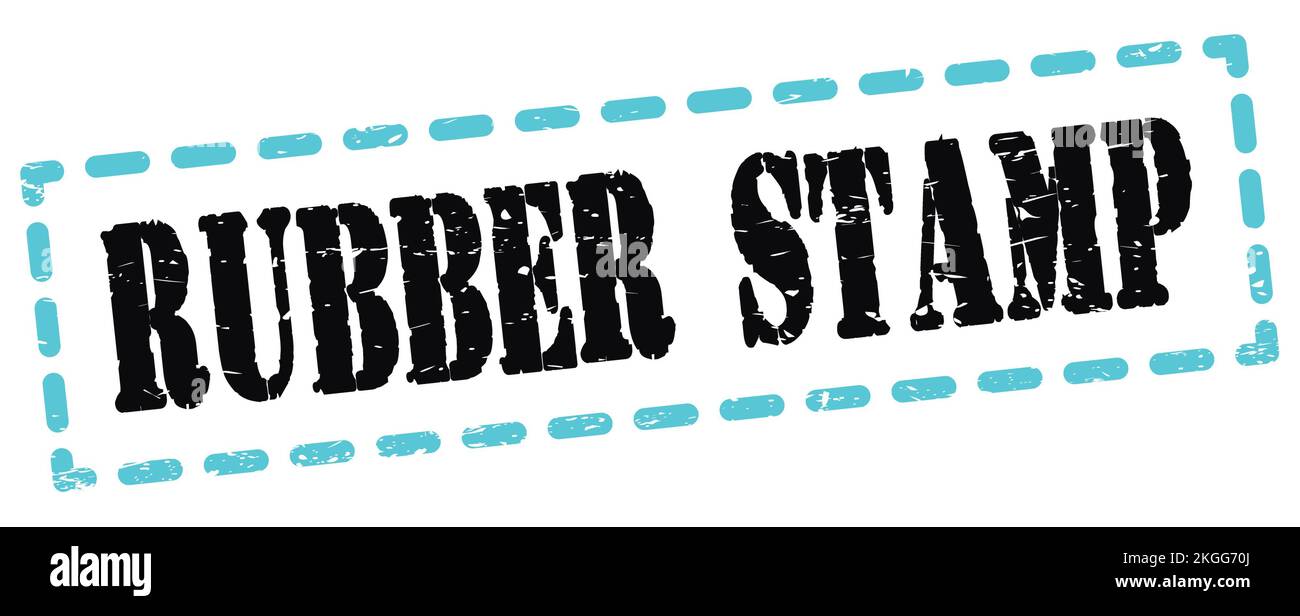 RUBBER STAMP text written on blue-black dash stamp sign Stock Photo - Alamy