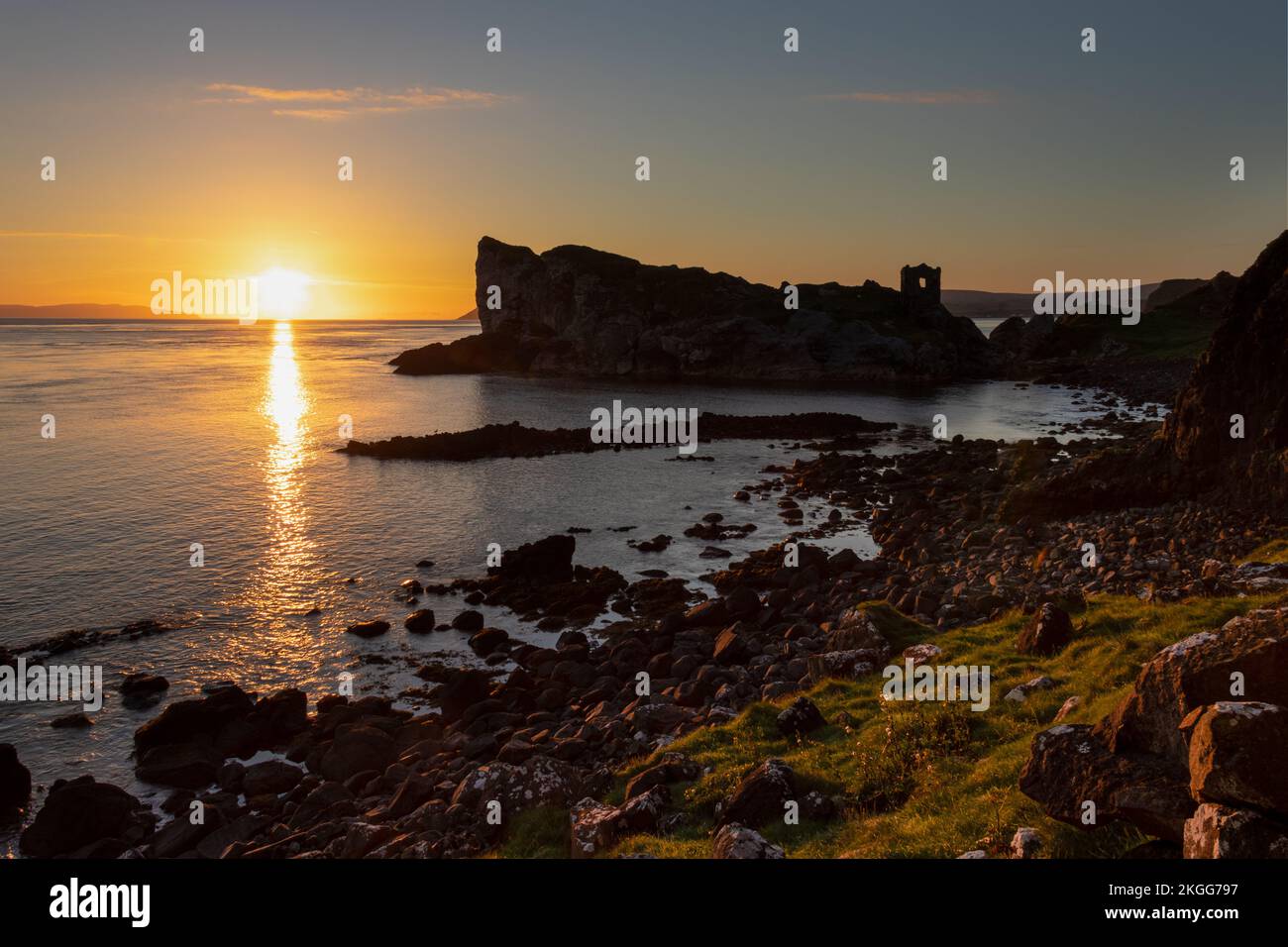 Kinbane Castle at Sunrise, Causeway coast, Northern Ireland Stock Photo ...