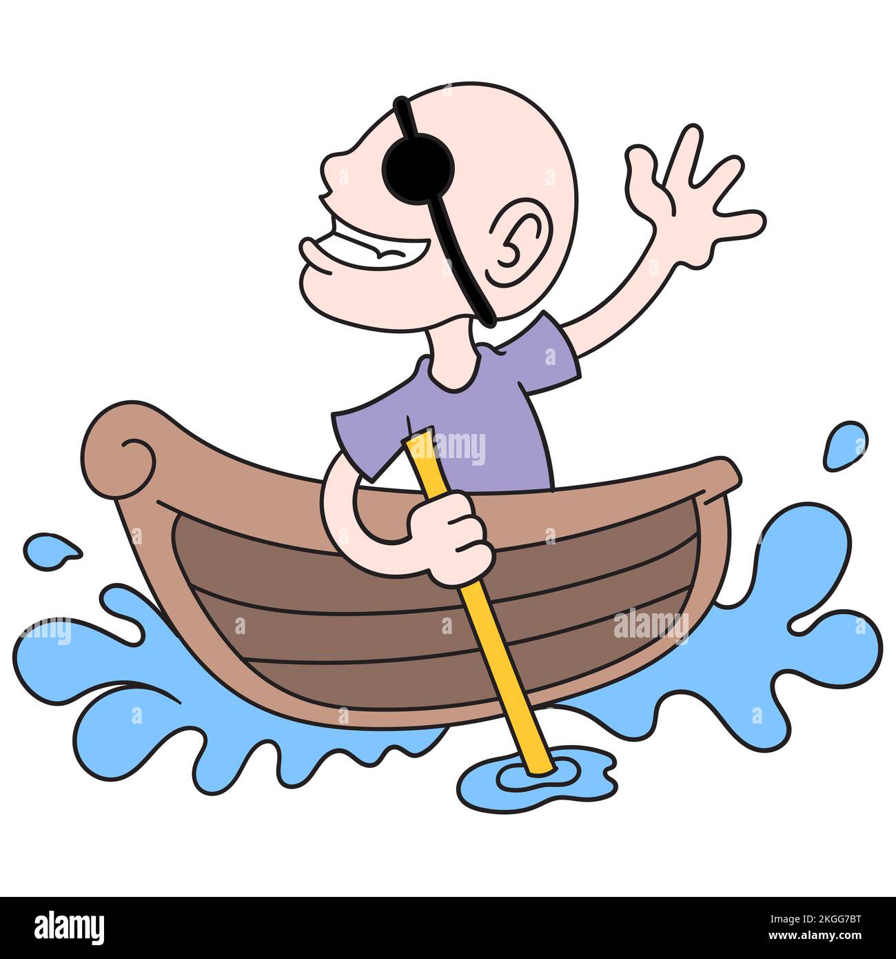 A vector illustration of a one-eyed pirate cartoon character sailing a ...