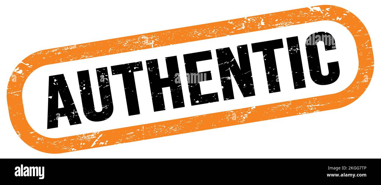 AUTHENTIC, text on orange-black rectangle stamp sign Stock Photo - Alamy