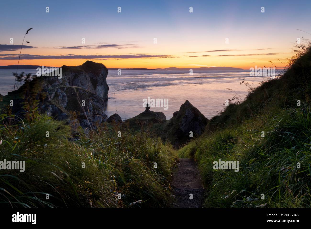 Kinbane Castle at Sunrise, Causeway coast, Northern Ireland Stock Photo ...