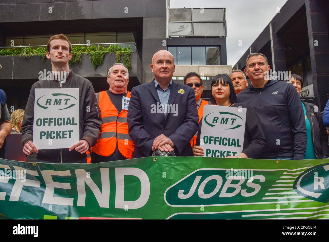 London, UK. 27th July 2022. RMT General Secretary Mick Lynch joins the ...