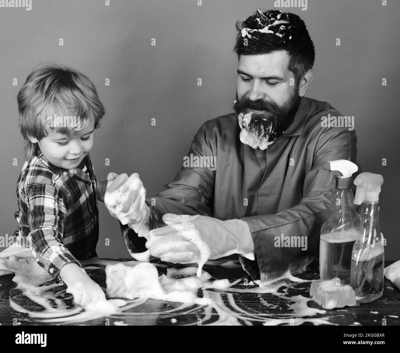 Father and kid having fun during cleaning Stock Photo - Alamy